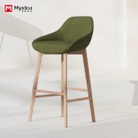 China Commercial-Grade Eco-Friendly Fabric Bar Stool with Natural Wood Base Contemporary Design for Cafs Restaurants Boutique Hotels for sale