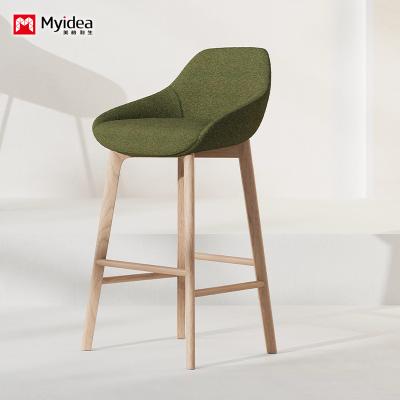 China Commercial-Grade Eco-Friendly Fabric Bar Stool with Natural Wood Base Contemporary Design for Cafs Restaurants Boutique Hotels for sale