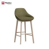 China Commercial-Grade Eco-Friendly Fabric Bar Stool with Natural Wood Base Contemporary Design for Cafs Restaurants Boutique Hotels for sale