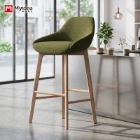 China Commercial-Grade Eco-Friendly Fabric Bar Stool with Natural Wood Base Contemporary Design for Cafs Restaurants Boutique Hotels for sale