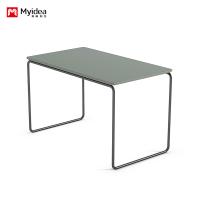China Commercial-Grade Powder-Coated Coffee Table Muted Cyan Wood Top Metal Legs Contemporary Design for Office Apartment Entryway for sale