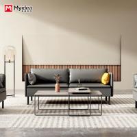 China Commercial-Grade Powder-Coated Coffee Table Muted Cyan Wood Top Metal Legs Contemporary Design for Office Apartment Entryway for sale