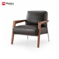 China Executive Single-Seat Leather Lounge Sofa with High-Density Rebound Foam, Ash Wood + Stainless Steel Legs – Available in Multiple Color Options for sale
