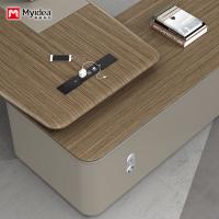 China Premium Managerial Desk with Built-In Power Outlets, Storage Return Cabinet, and Sturdy Steel Legs for sale