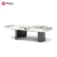 China Commercial Office Coffee Table with Marble Surface and Metal Base, Stylish Center Table for Reception Area & Waiting Room for sale