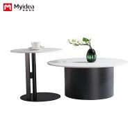 China 2-Piece Nesting Coffee Table Set for Living Room & Office, Sintered Stone Surface with Black Sand Carbon Steel Legs, Space-Saving Large & Small Combination Design for sale