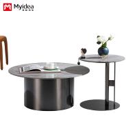 China 2-Piece Nesting Coffee Table Set for Living Room & Office, Sintered Stone Surface with Black Sand Carbon Steel Legs, Space-Saving Large & Small Combination Design for sale