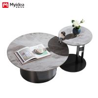 China 2-Piece Nesting Coffee Table Set for Living Room & Office, Sintered Stone Surface with Black Sand Carbon Steel Legs, Space-Saving Large & Small Combination Design for sale