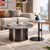 China 2-Piece Nesting Coffee Table Set for Living Room & Office, Sintered Stone Surface with Black Sand Carbon Steel Legs, Space-Saving Large & Small Combination Design for sale