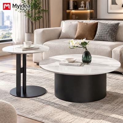 China 2-Piece Nesting Coffee Table Set for Living Room & Office, Sintered Stone Surface with Black Sand Carbon Steel Legs, Space-Saving Large & Small Combination Design for sale