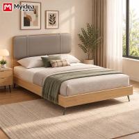 China Wholesale Modern Bedroom Set - Wood Panel Bed Frame with Metal Slats & Upholstered Headboard - Eco-Friendly Factory Price for sale