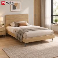 China Wholesale Modern Bedroom Set - Wood Panel Bed Frame with Metal Slats & Upholstered Headboard - Eco-Friendly Factory Price for sale