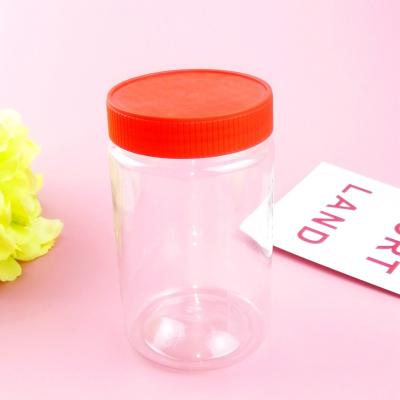 China 450ml Thread Cap Round Clear Plastic Candy Jars For Dry Food Storage for sale