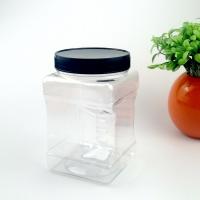 China Sticker Label 350ml Small Plastic Square Jar For Snack Storage for sale