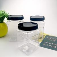 China Sticker Label 350ml Small Plastic Square Jar For Snack Storage for sale