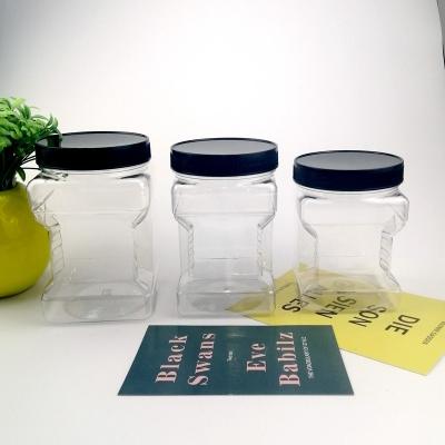 China Sticker Label 350ml Small Plastic Square Jar For Snack Storage for sale