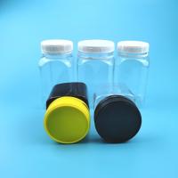 China Amber Bottle Square Child Proof 400ml Plastic Candy Jars for sale