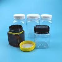 China Amber Bottle Square Child Proof 400ml Plastic Candy Jars for sale