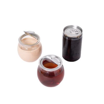China 250ml Round Plastic Beverage Cans With Easy Open End Clear Drinks Bottles for sale