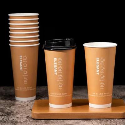 China Brown Color 16oz 22oz Disposable Paper Coffee Cups With Lid for sale