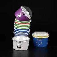 China FDA 320ml Disposable Bubble Tea Cups Ice Cream Paper Containers With Sleeve for sale