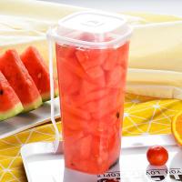 China Frosted 32oz Disposable Bubble Tea Cups With Lids Square Hard Plastic Cups for sale