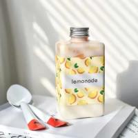 China 58mm Disposable Juice Containers 12oz 16oz Flat Square Cold Drinking Bottle With Aluminum Top for sale