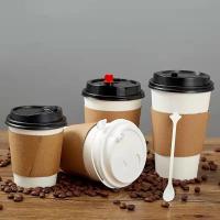 China 12oz Double Wall Paper Coffee Cups With Lids And Straws Disposable for sale