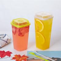 China Square Disposable Plastic Cups With Lids 22oz Bubble Tea Cup Custom Logo for sale