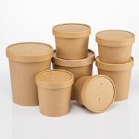 China 8oz Disposable Food Container Brown Kraft Paper Soup Bowl With Lid Microwave Noodle Paper Bowl for sale