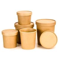 China 8oz Disposable Food Container Brown Kraft Paper Soup Bowl With Lid Microwave Noodle Paper Bowl for sale