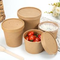 China Disposable Kraft Paper Soup Cup Bowl With Paper Lid Take Away Lunch Packing Takeout Box for sale