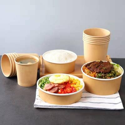 China Disposable Kraft Paper Soup Cup Bowl With Paper Lid Take Away Lunch Packing Takeout Box for sale