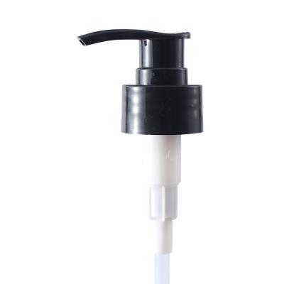 China 28mm Matte Black Plastic Lotion Pump with Long Nozzle Non Spill for Skin Care Bottles for sale
