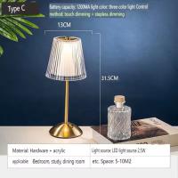 China Crystal LED Table Lamp Type C Usb 5v Rechargeable Touch Three Color Dimming for sale