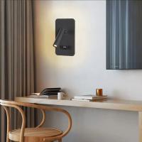 China Dual Switch Usb LED Wall Lamp Hotel Bedside Embedded Black 3w 110-240v 3000k for sale