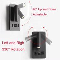 China Dual Switch Usb LED Wall Lamp Hotel Bedside Embedded Black 3w 110-240v 3000k for sale