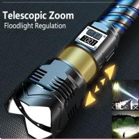 China Super Bright Rechargeable LED Flash Light Aluminum Alloy Zoom Digital Display for sale