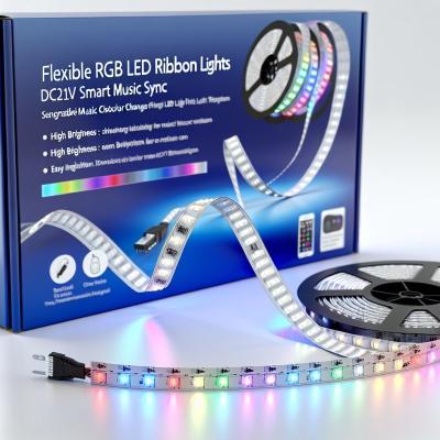 China Flexible RGB LED Ribbon Lights DC12V with Smart Music Sync – High Brightness, Easy Installation, CE Certified for sale