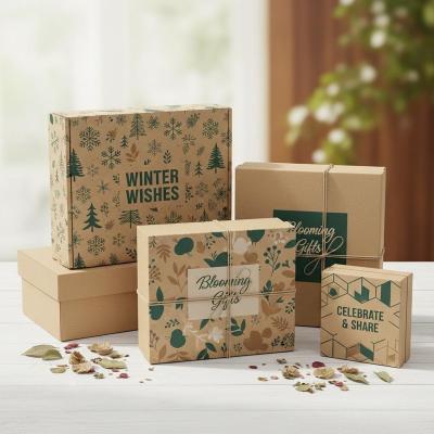 China Reusable Kraft Cardboard Gift Box Packaging Sustainable Material Custom Printed Designs Ideal for and Seasonal Packaging for sale