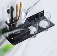 China Multifunctional Wall Mounted Toothbrush Holder Matte Black Color ODM for sale