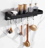 China 5 Hooks Wall Mounted Kitchen Shelf Space Saving Matte Black Color for sale