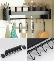China 5 Hooks Wall Mounted Kitchen Shelf Space Saving Matte Black Color for sale