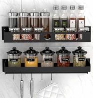 China Rectangle Wall Mounted Kitchen Shelf With Matt Black Baking Paint Finish for sale
