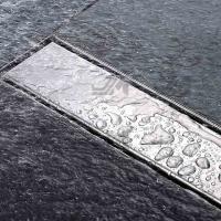 China Brushed Silver Stainless Steel Shower Channel Drain With Tile Insert Grate for sale