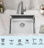 China Undermount Stainless Steel 304 Kitchen Sink Single Bowl With Drainer And Sewer Pipe for sale
