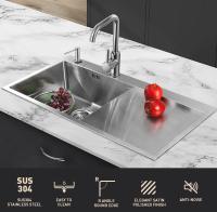 China Modern SS 304 Kitchen Sink , Single Basin Stainless Steel Sink With Silver Brushed Finish for sale