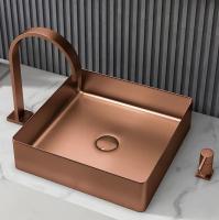 China Square 304 Stainless Steel Above Counter Sink With Pop Up Drain Brushed Rose Gold Color for sale