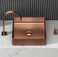 China Square 304 Stainless Steel Above Counter Sink With Pop Up Drain Brushed Rose Gold Color for sale