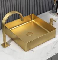 China Square 304 Stainless Steel Above Counter Sink With Pop Up Drain Brushed Rose Gold Color for sale